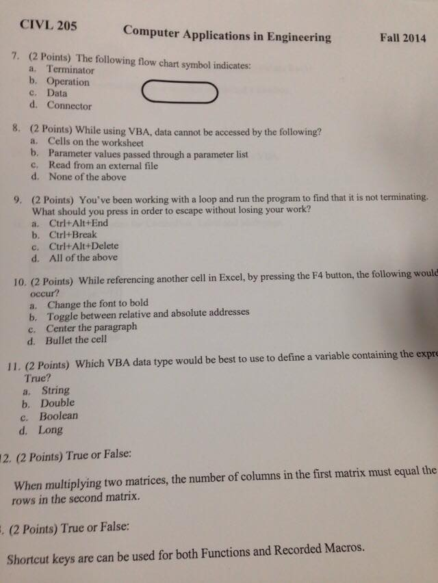 Solved Computer Applications in Engineering Fall 2014 7. (2 | Chegg.com