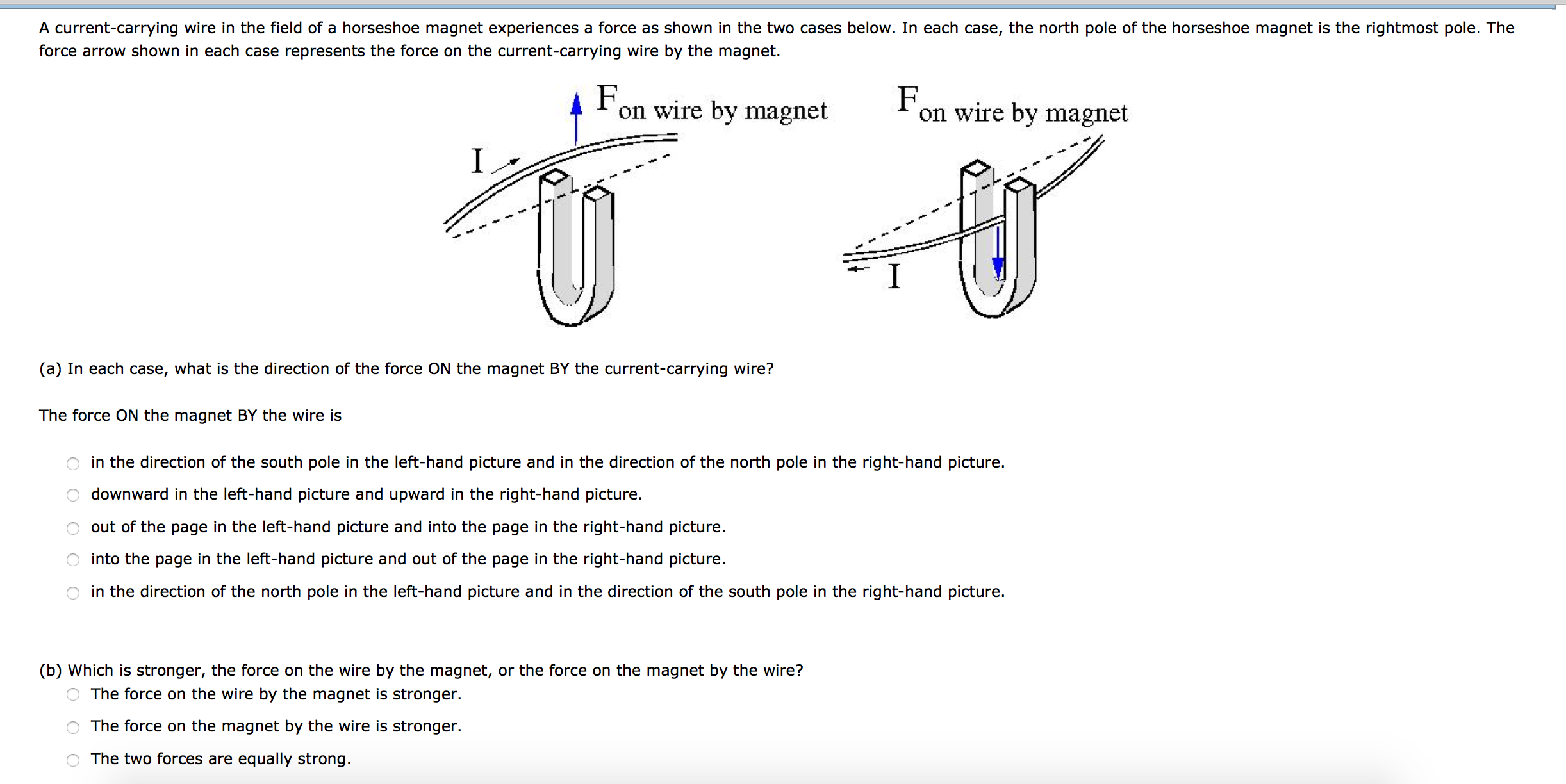 Solved A current-carrying wire in the field of a horseshoe | Chegg.com