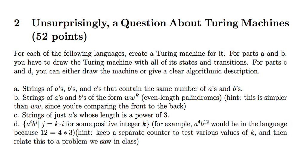 Solved For each of the following languages, create a Turing | Chegg.com