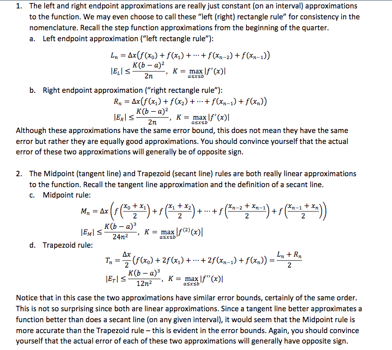 1. The left and right endpoint approximations are | Chegg.com
