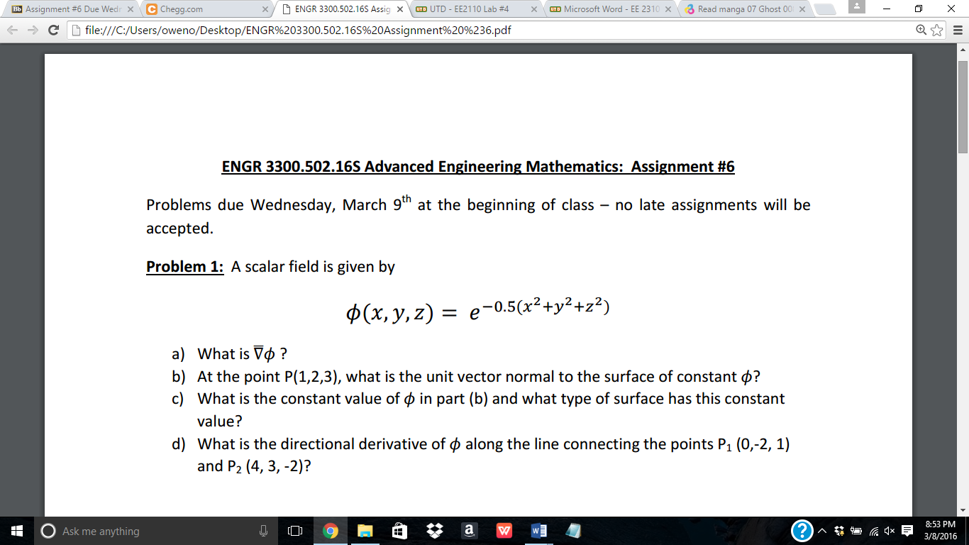 Solved A scalar field is given by What is phi? At the | Chegg.com