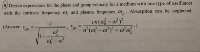 Solved Derive expressions for the phase and group velocity | Chegg.com