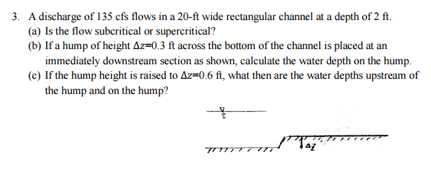 Solved A discharge of 135 cfs flows in a 20-ft wide | Chegg.com