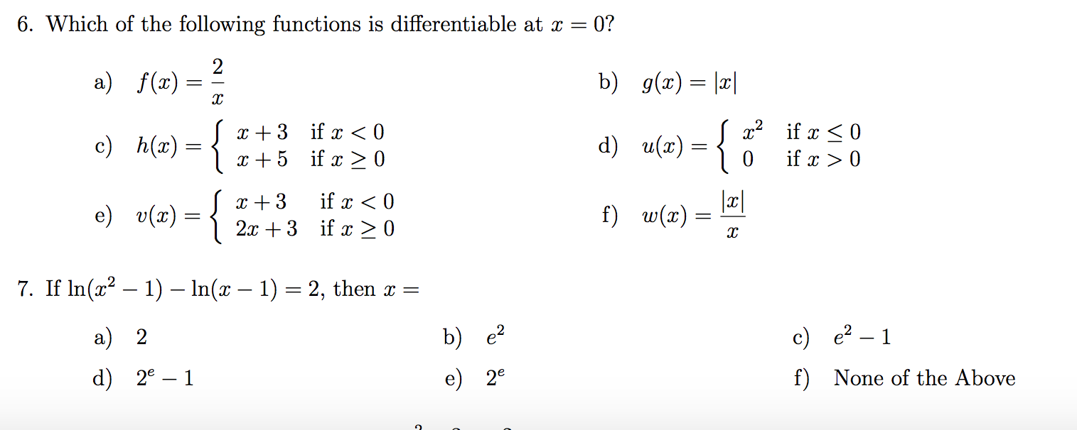 Solved Which of the following functions is differentiable at | Chegg.com