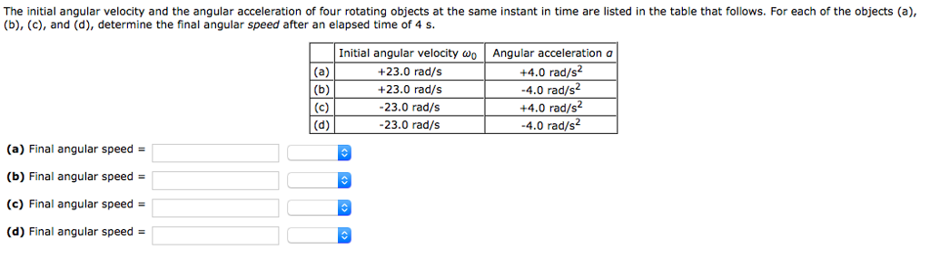 Solved The initial angular velocity and the angular | Chegg.com