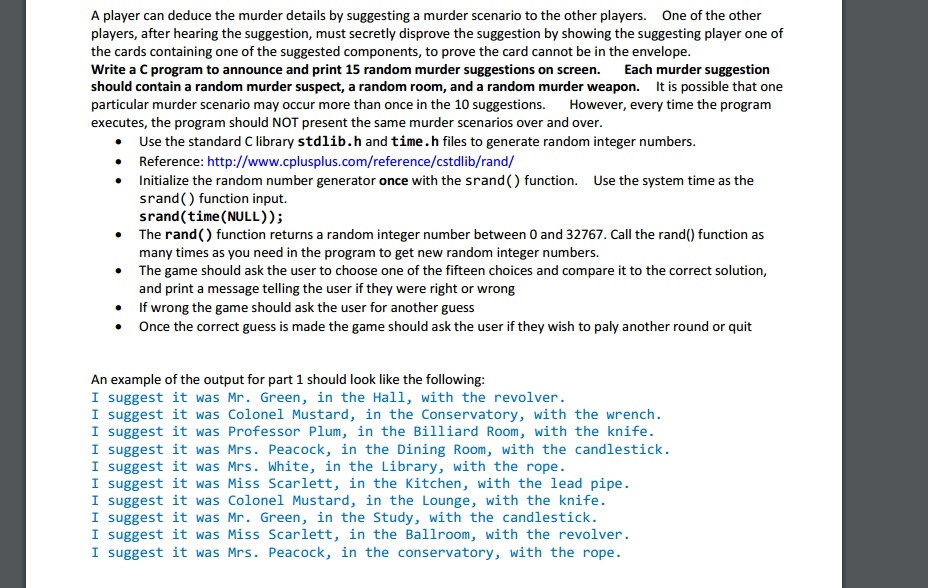 Solved Make sure the code prompts user to enter the killer, | Chegg.com