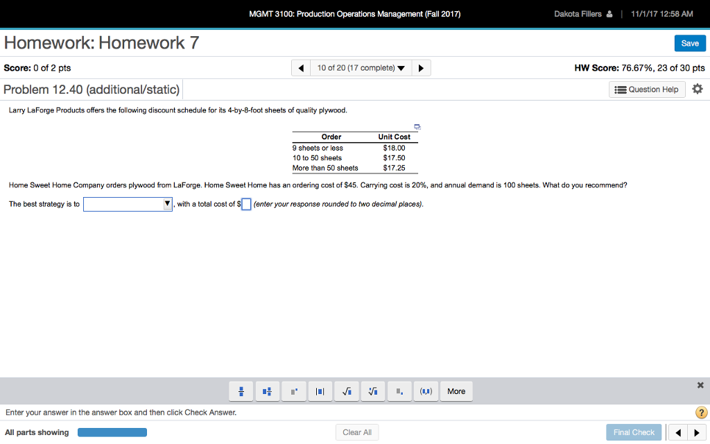 Solved MGMT 3100: Production Operations Management (Fall | Chegg.com