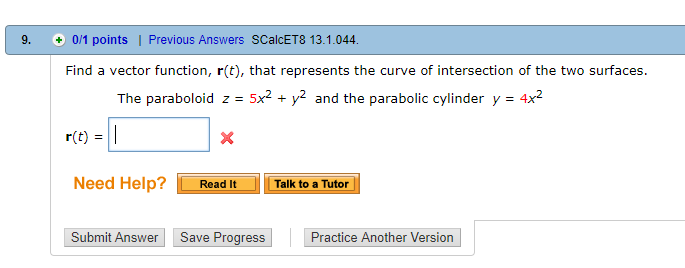 Solved 9. +0/1 points | Previous Answers SCalcET8 13.1.044 | Chegg.com