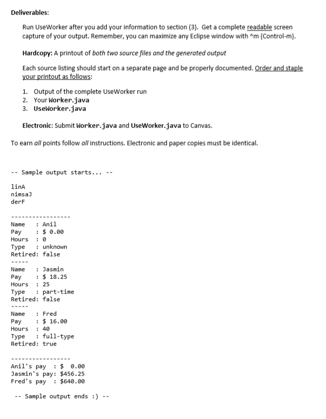Solved You will create two classes. If identifiers/names are | Chegg.com