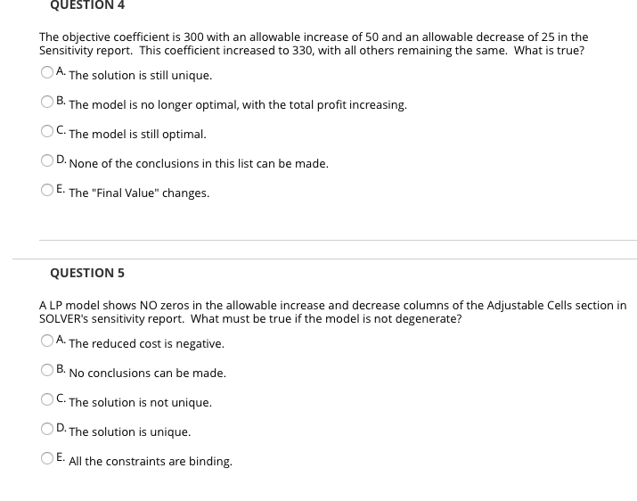 Solved QUESTION 4 The objective coefficient is 300 with an | Chegg.com