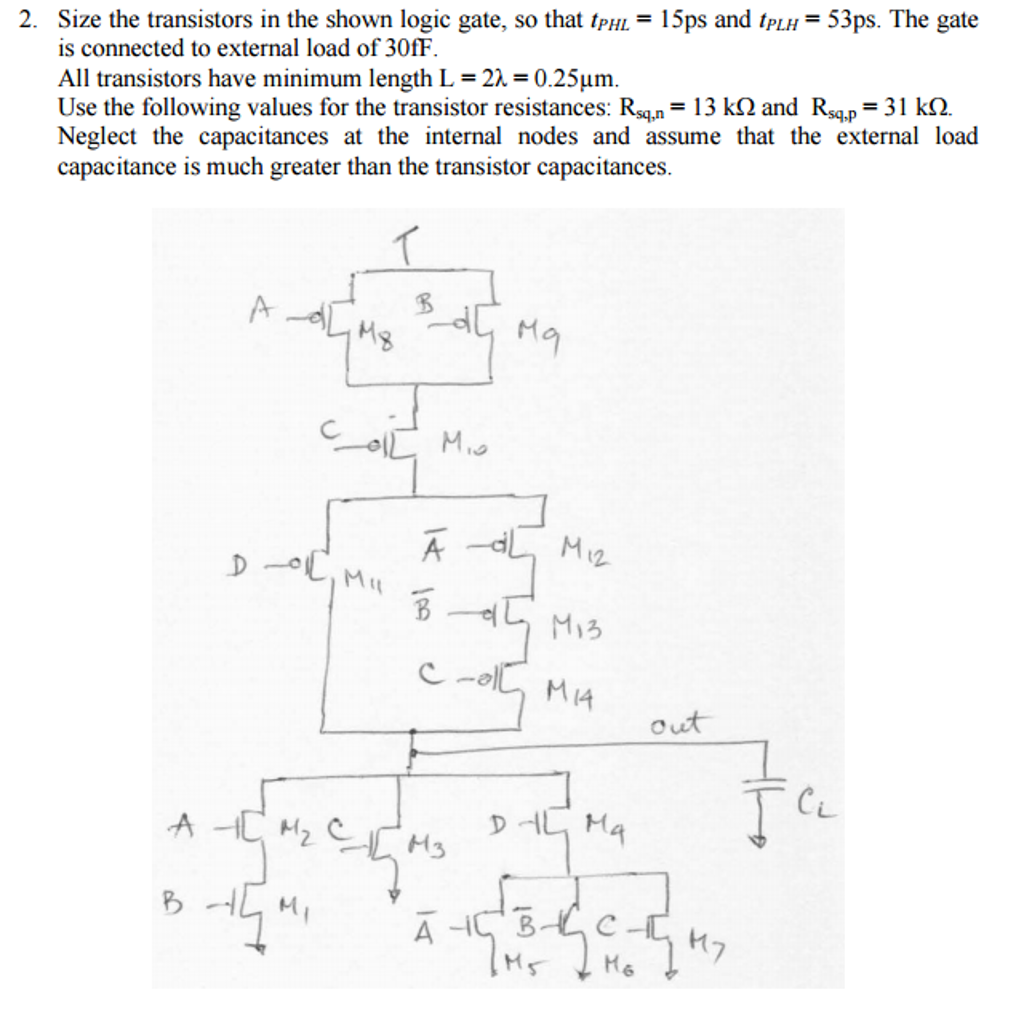 Size the transistors in the shown logic gate, so that | Chegg.com