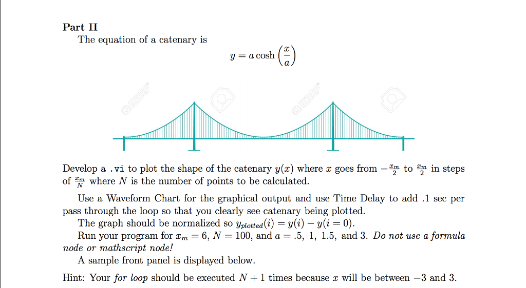 The equation of a catenary is Develop a vi to plot | Chegg.com