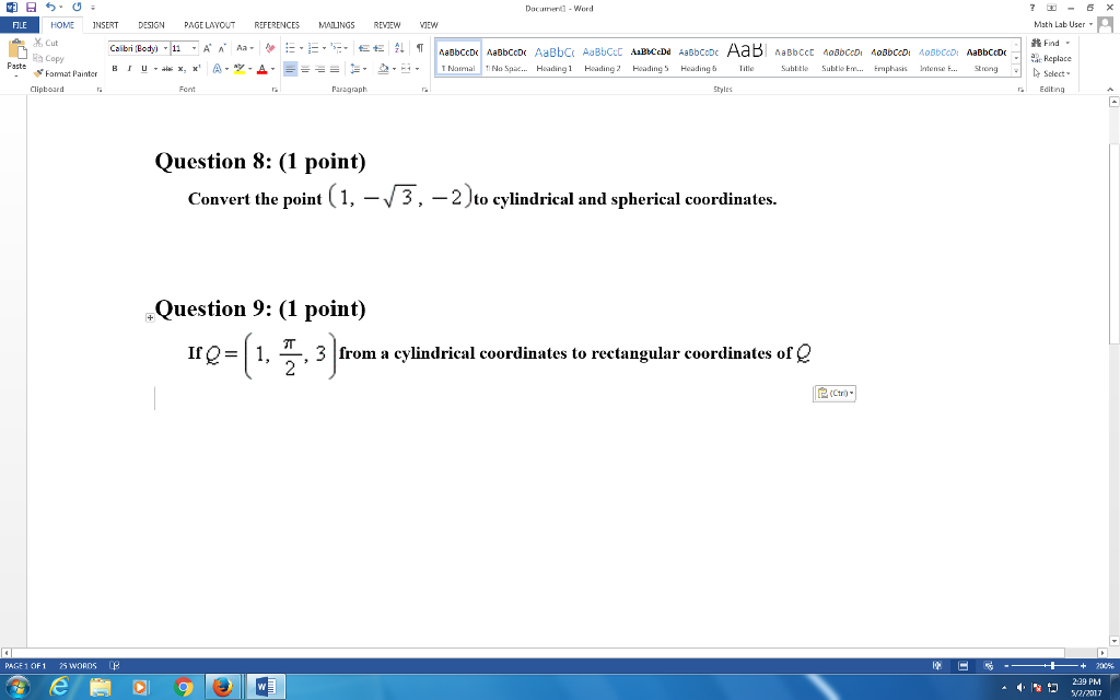 Solved Convert the point (1, - squareroot 3, -2) to | Chegg.com