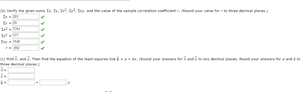 Solved (b) Verify the given sums sigma x, sigma y, sigma | Chegg.com