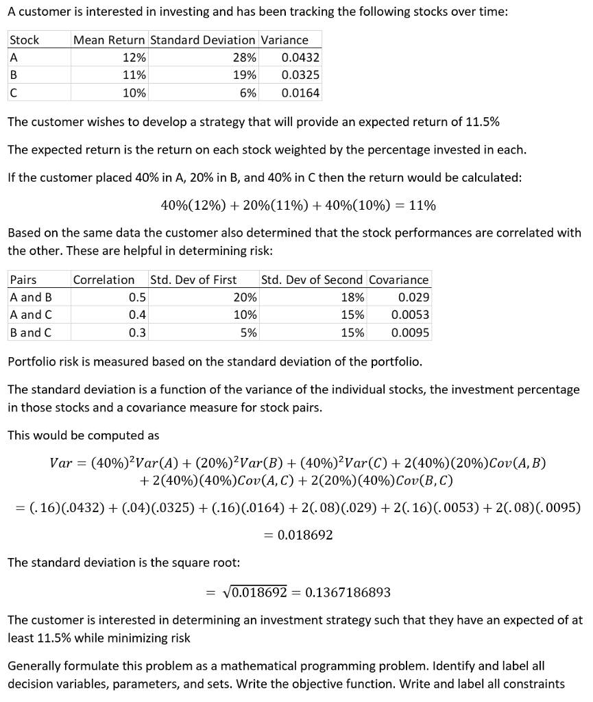 Solved A customer is interested in investing and has been | Chegg.com