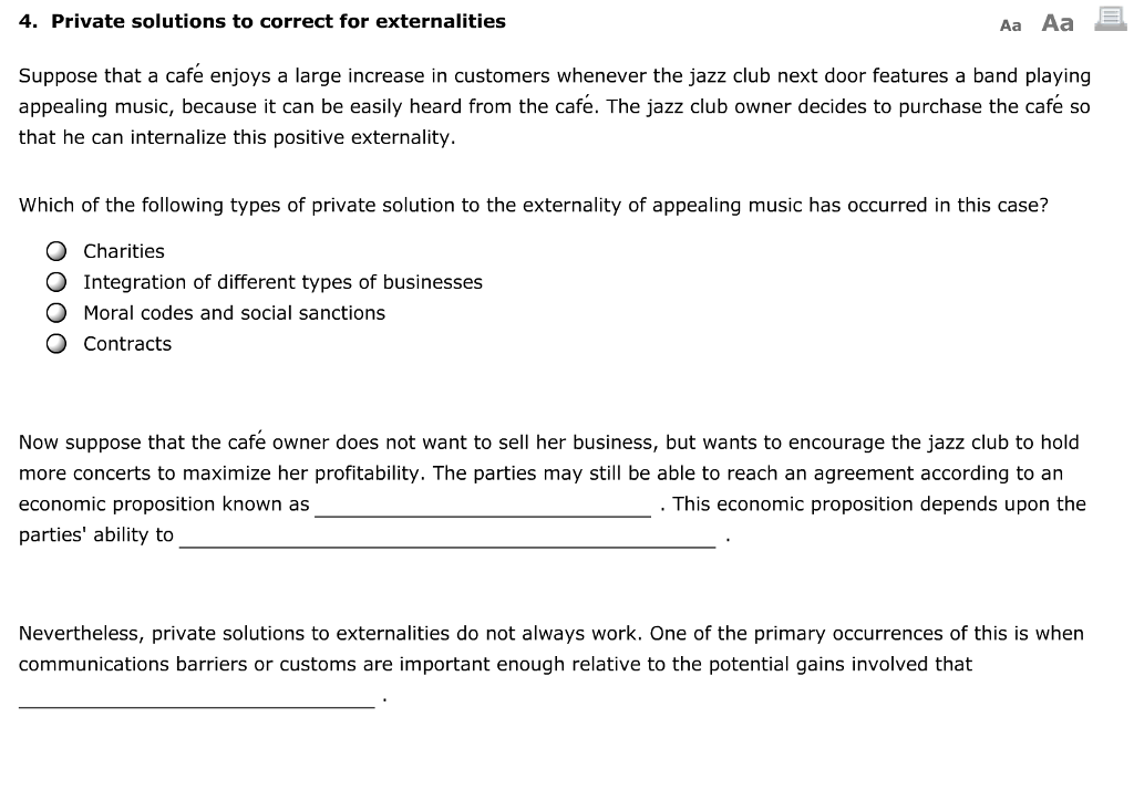 Solved 4. Private solutions to correct for externalities Aa | Chegg.com