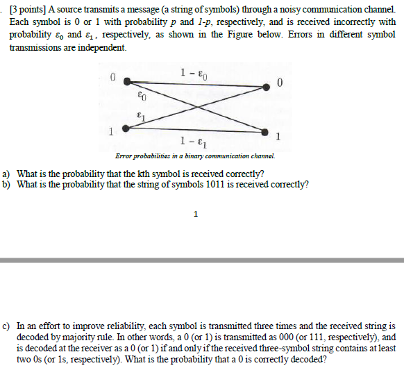 Solved 3 Points A Source Transmits A Message A String Of 1997