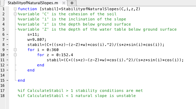StabilityofNaturalSlopes.m X function | Chegg.com