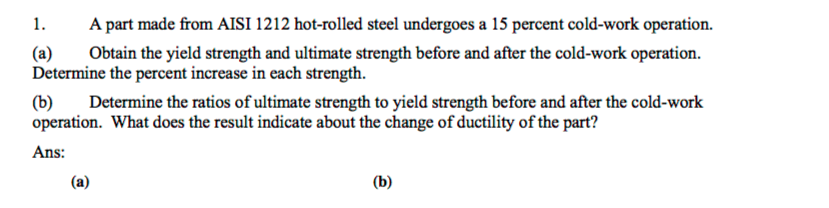 Solved A part made from AISI1212 hot-rolled steel undergoes | Chegg.com