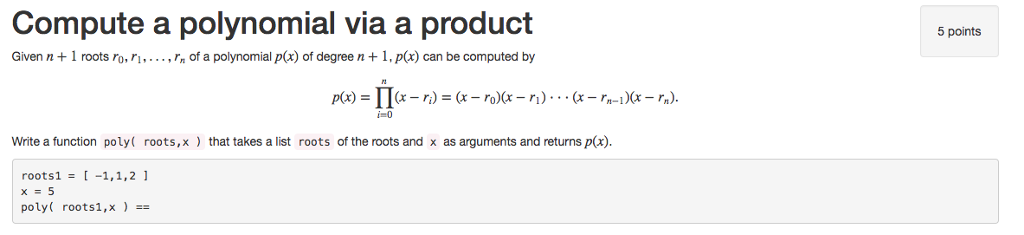 Solved Compute a polynomial via a product 5 points Given n + | Chegg.com