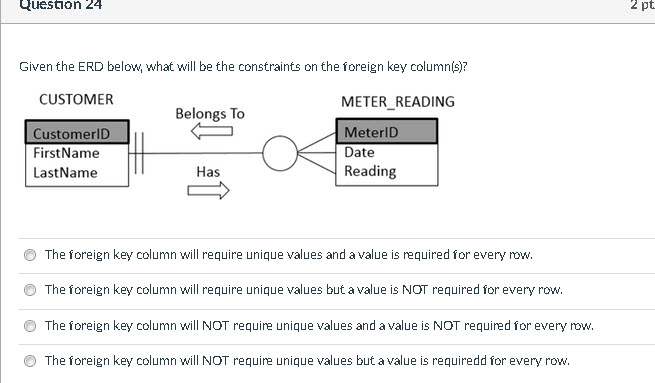 Solved pts Question 21 Given the ERD below which of the | Chegg.com