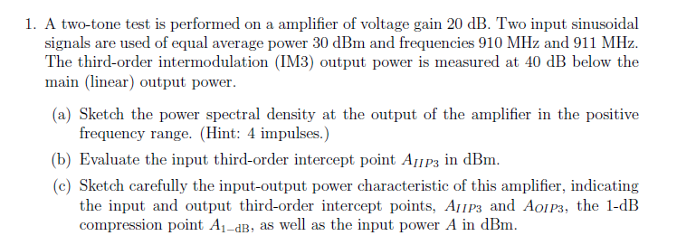 A two-tone test is performed on a amplifier of | Chegg.com