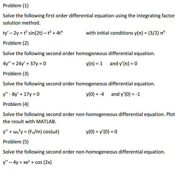 Solved Problem (1) Solve the following first order | Chegg.com