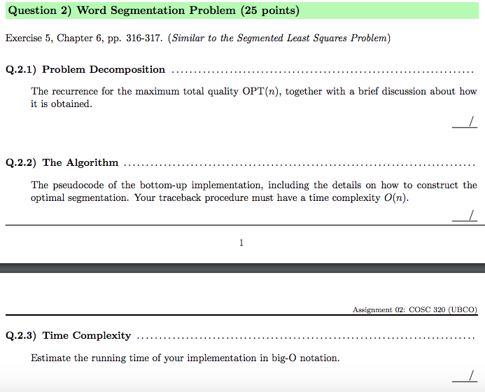 Question 2) Word Segmentation Problem (25 points) | Chegg.com