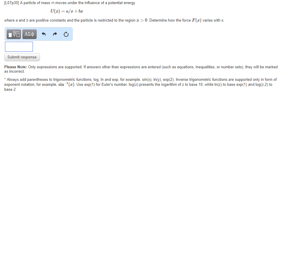Solved [l07p30] A Particle Of Mass M Moves Under The