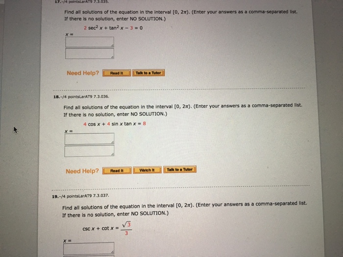 Solved Find all solutions of the equation in the interval | Chegg.com
