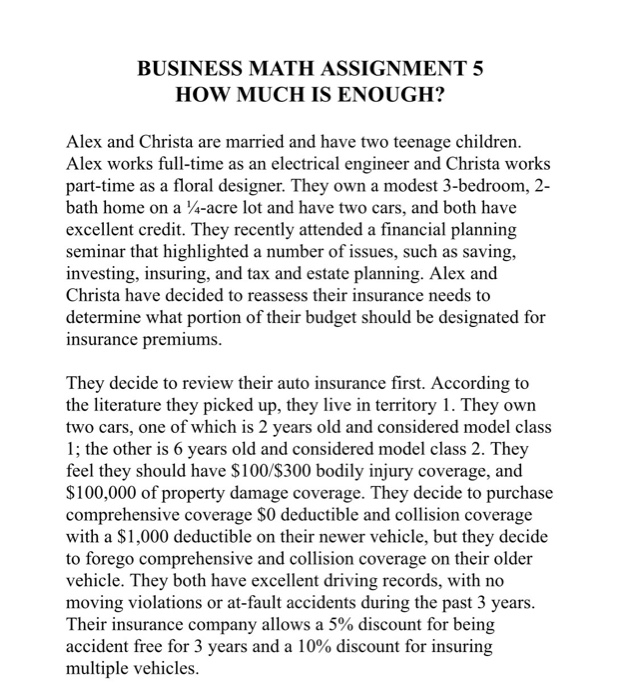 Solved BUSINESS MATH ASSIGNMENT 5 HOW MUCH IS ENOUGH? Alex | Chegg.com