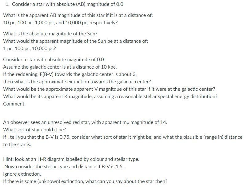 Solved Consider a star with absolute (AB) magnitude of 0.0 | Chegg.com