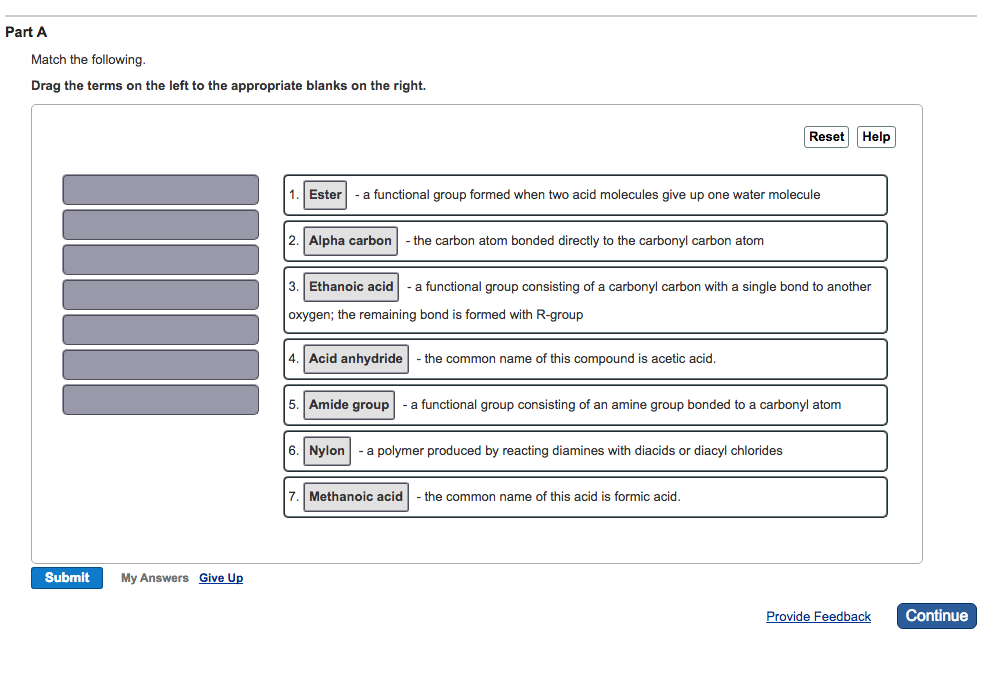 Solved Part A Match The Following Drag The Terms On The 