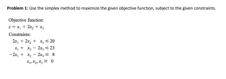 Solved Problem 1: Use the simplex method to maximize the | Chegg.com