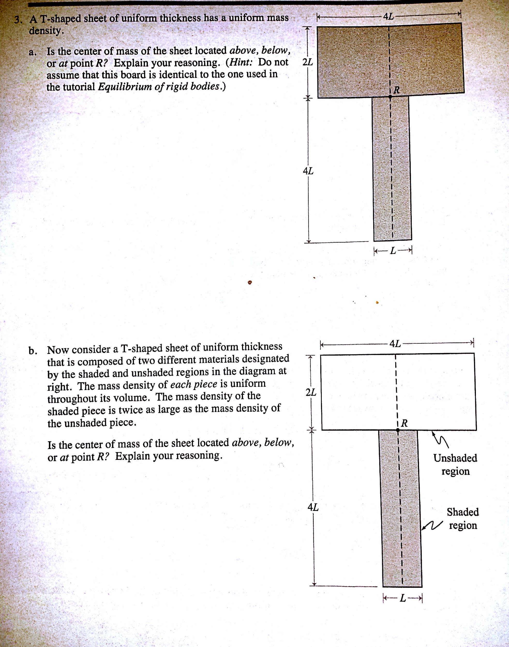 Solved A T-shaped sheet of uniform thickness has a uniform | Chegg.com