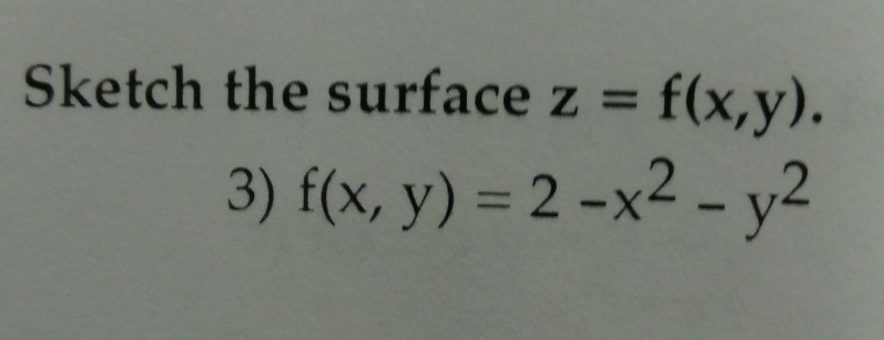 Solved Sketch the surface z = f(x,y). 3) f(x, y) = 2-x2-y2 | Chegg.com