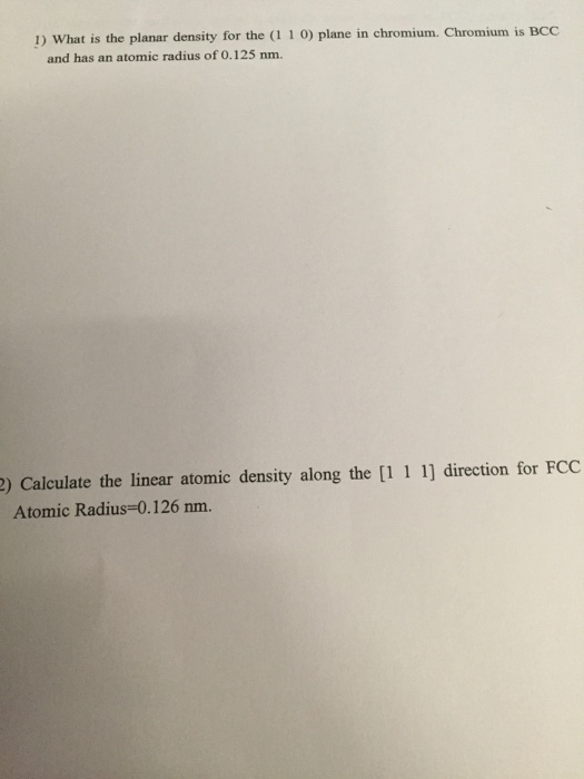 Solved What is the planar density for the (1 10) plane in | Chegg.com