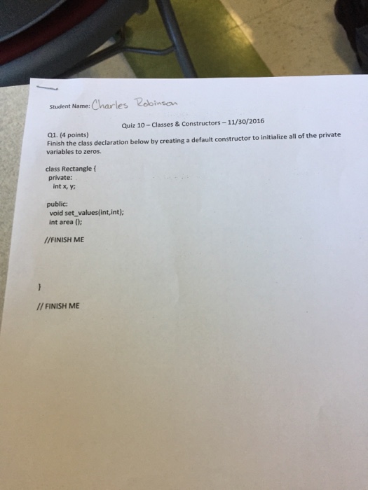 Solved Finish the class declaration below by creating a | Chegg.com