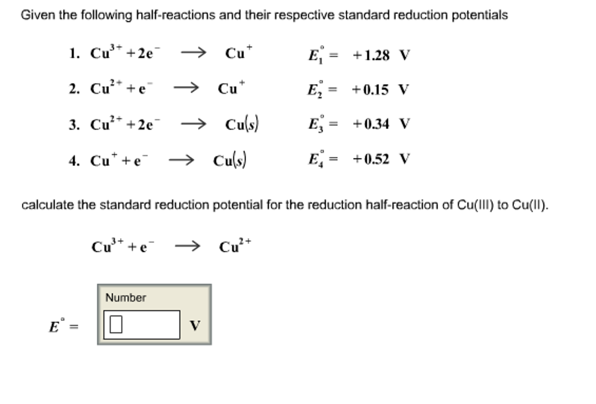 Solved Given The Following Half Reactions And Their