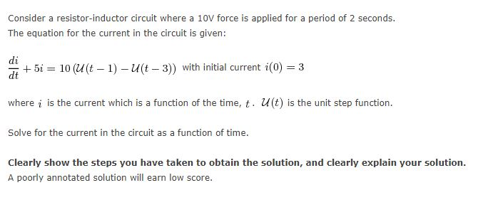 Solved Consider a resistor-inductor circuit where a 10V | Chegg.com