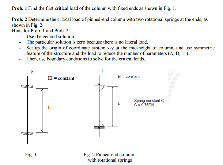 Solved Find the first critical load of the column with fixed | Chegg.com