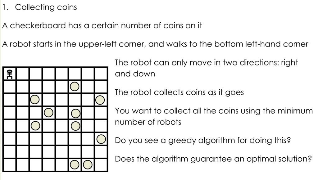 Solved 1. Collecting coins A checkerboard has a certain | Chegg.com