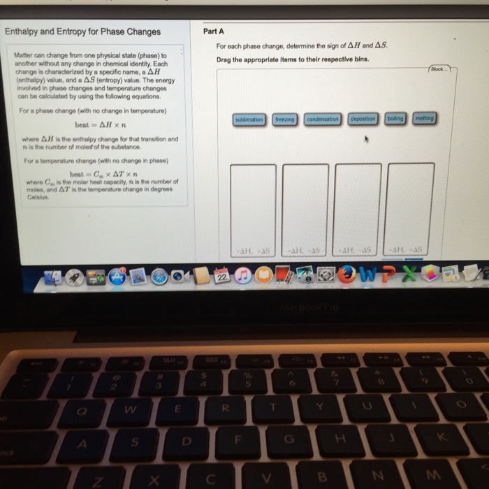 Solved Enthalpy and Entropy for Phase Changes Part A For | Chegg.com