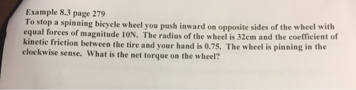 Solved To stop a spinning bicycle wheel you push inward on | Chegg.com