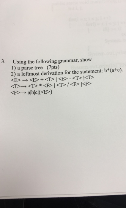 Solved Using the following grammar, show a parse tree a | Chegg.com