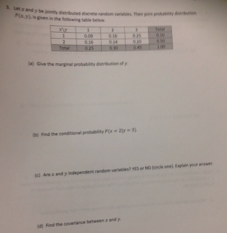 Solved 3. Let x and y be jointly distributed discrete random | Chegg.com