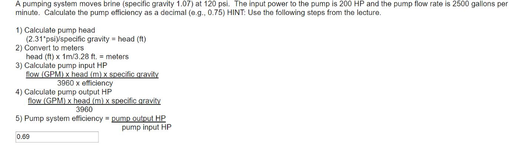 Solved A pumping system moves brine (specific gravity 1.07) | Chegg.com