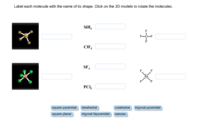 Solved Label each molecule with the name of its shape. Click | Chegg.com