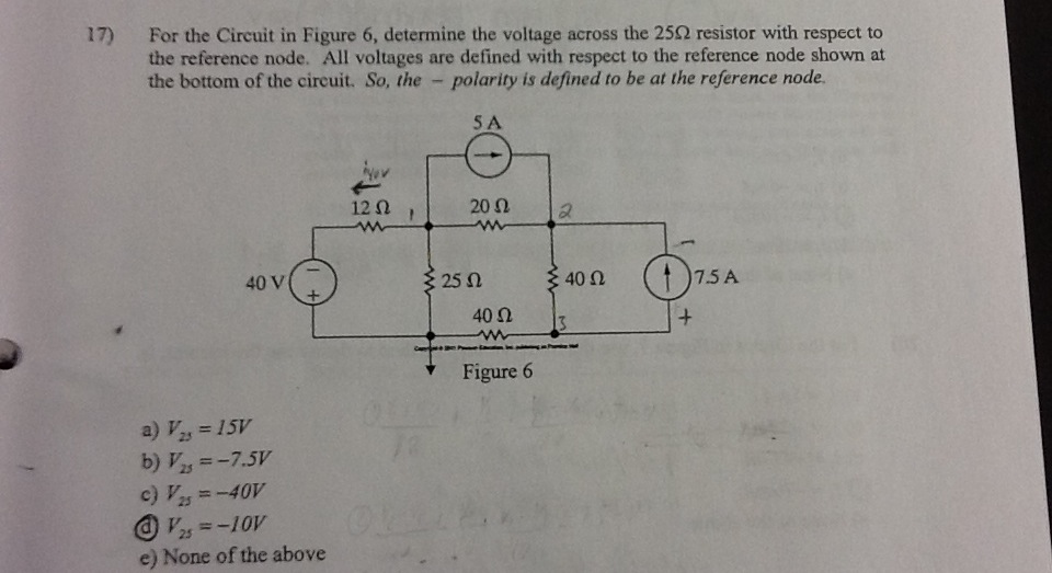 Solved a.) Determine the voltage across the 25ohm resistor | Chegg.com