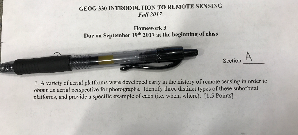 GEOG 330 INTRODUCTION TO REMOTE SENSING Fall 2017 | Chegg.com